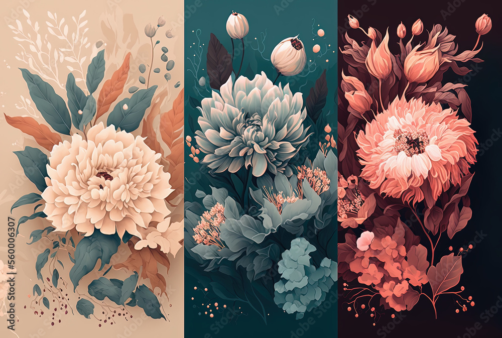 Floral patterns elegant color palettes, abstract minimalist, an ...