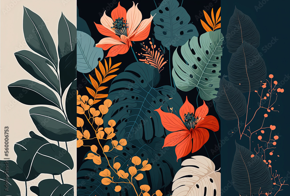 Floral patterns elegant color palettes, abstract minimalist, an ...