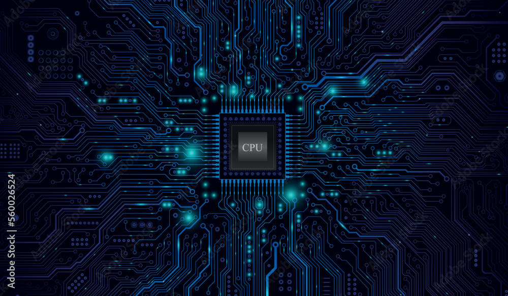 CPU Chip on Motherboard. Central Computer Processors CPU concept. Quantum computer, large data ...