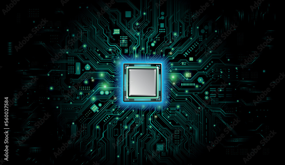 CPU Chip on Motherboard. Central Computer Processors CPU concept. Quantum computer, large data ...