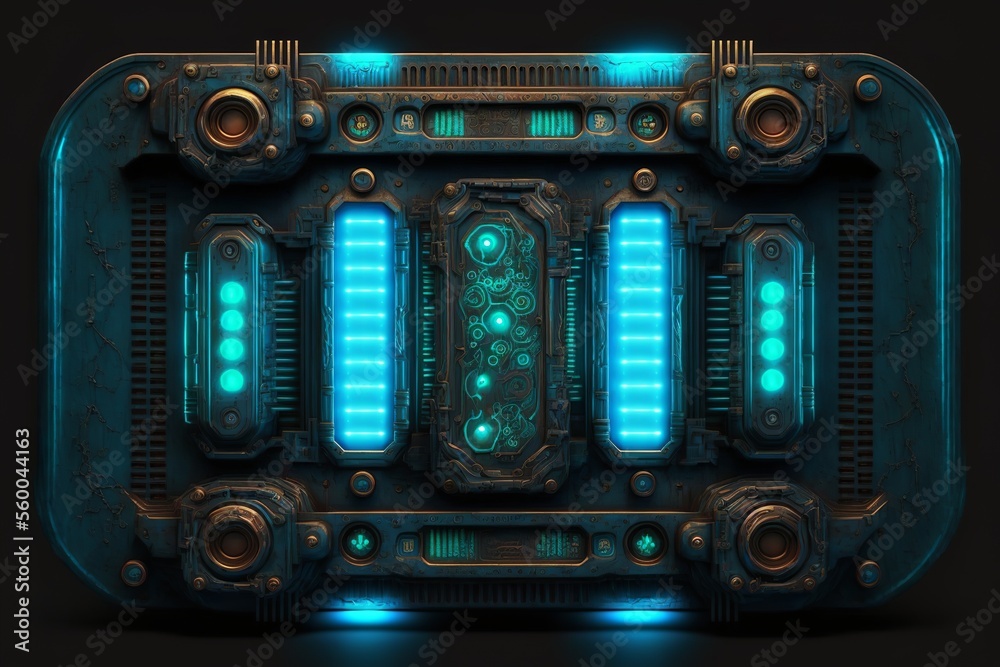 Blue nixie led health bar indicator sci-fi ui interface of a spaceship ...