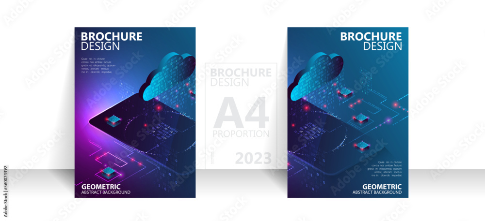 Brochure template flyer background for business design in A4 proportion. Isometric big data ...