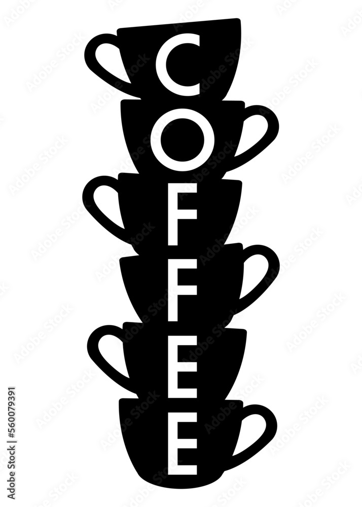 Logo aislado con palabra COFFEE en texto manuscrito en silueta de tazas ...