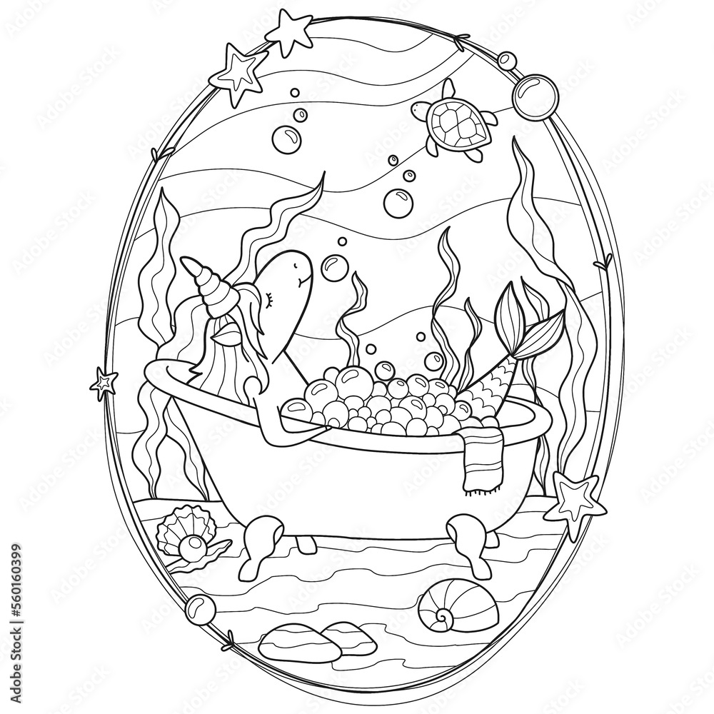 Unicorn Mermaid Coloring Page for Kids Stock Vector | Adobe Stock
