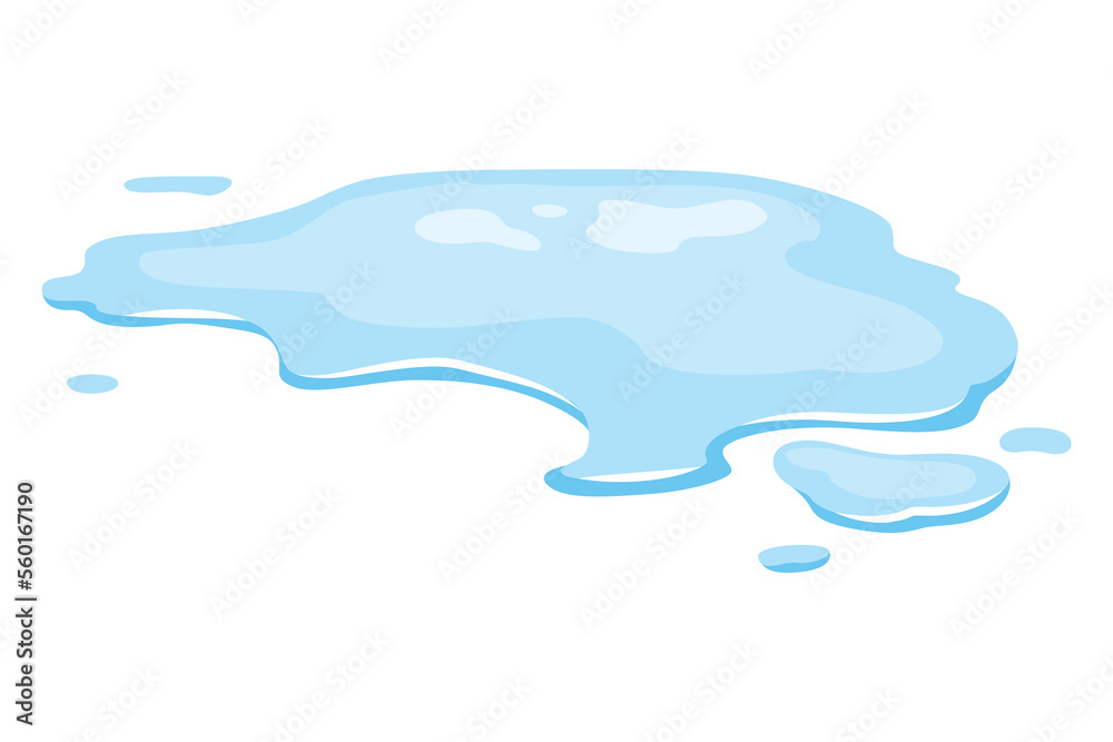Water spill puddle. Blue liquid shape in flat cartoon style. Clean ...