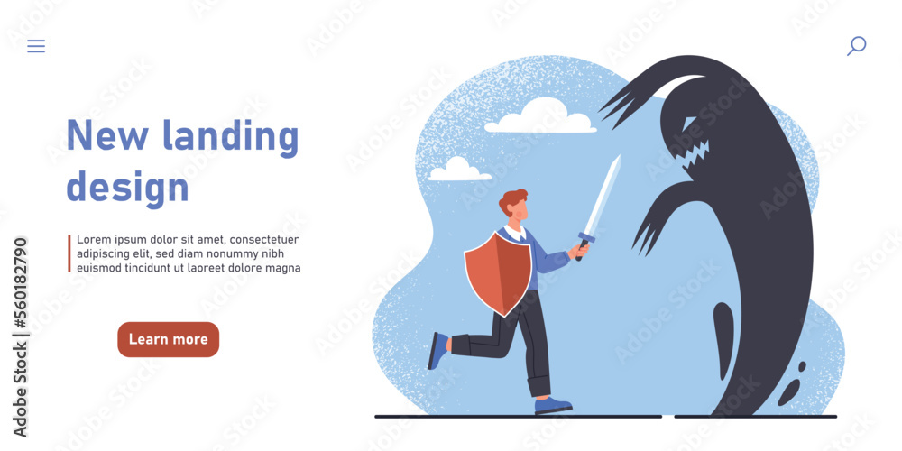 Stock-Vektorgrafik „Fight of fear. Man with sword and shield strikes ...