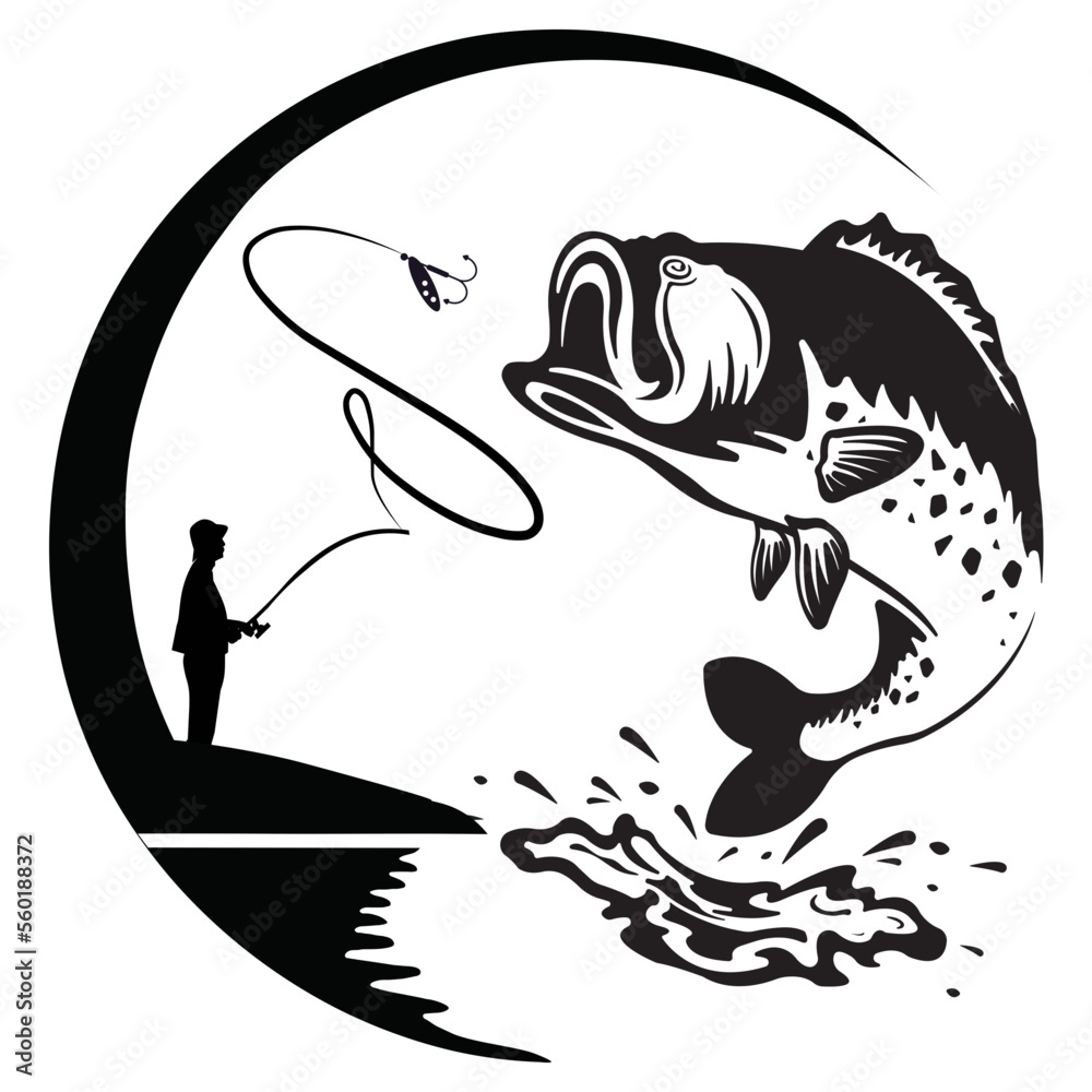 Vector de Stock Fisherman catching fish SVG, fishing svg, fish hook svg ...