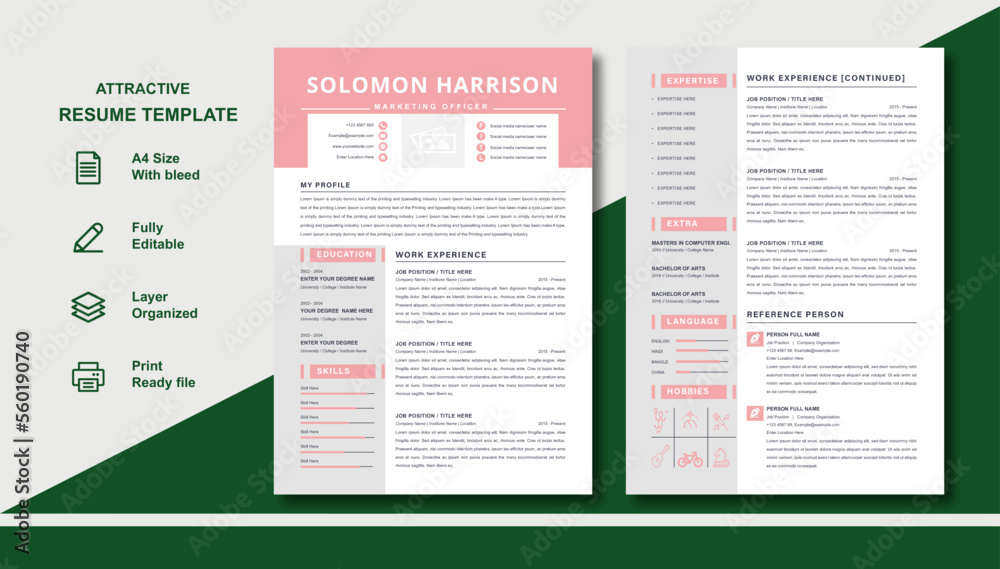 Attractive Resume Template - Professional Layout for Enhancing Your Job ...
