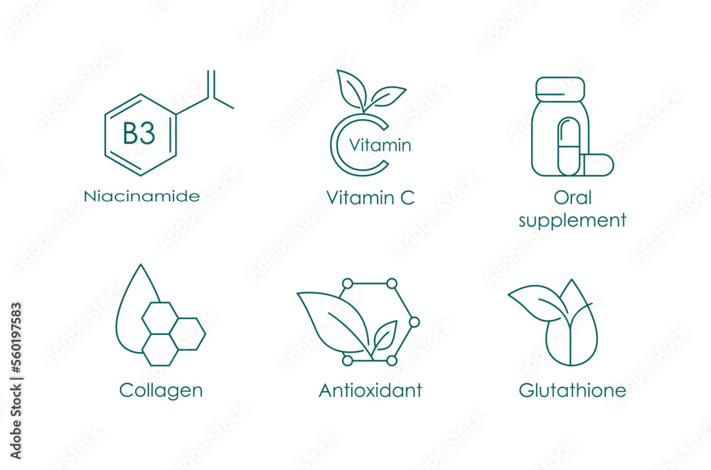 niacinamide, vitamin c, oral supplement, antioxidant, glutathione icon ...