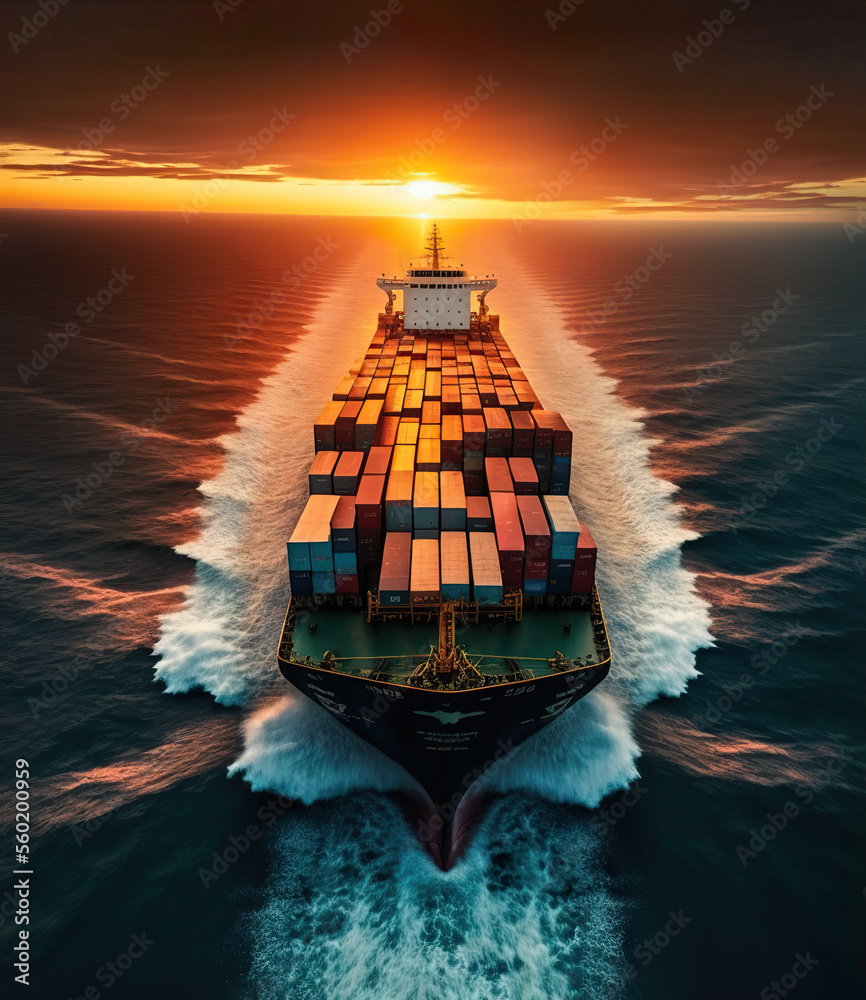 cargo ship with containters in sea. Shipping concept. generative ai ...