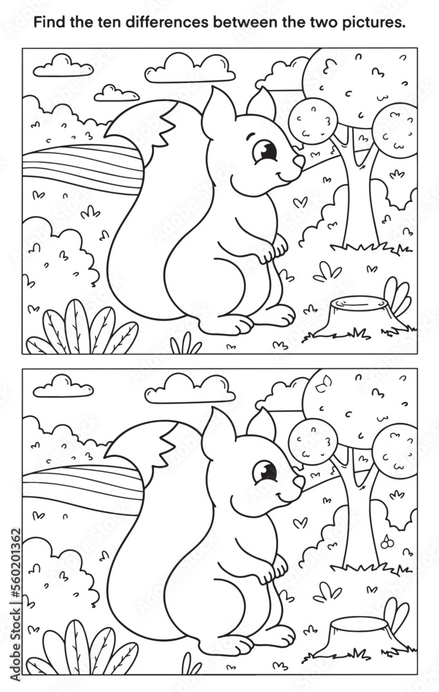 Forest animals theme find the ten differences picture puzzle and ...