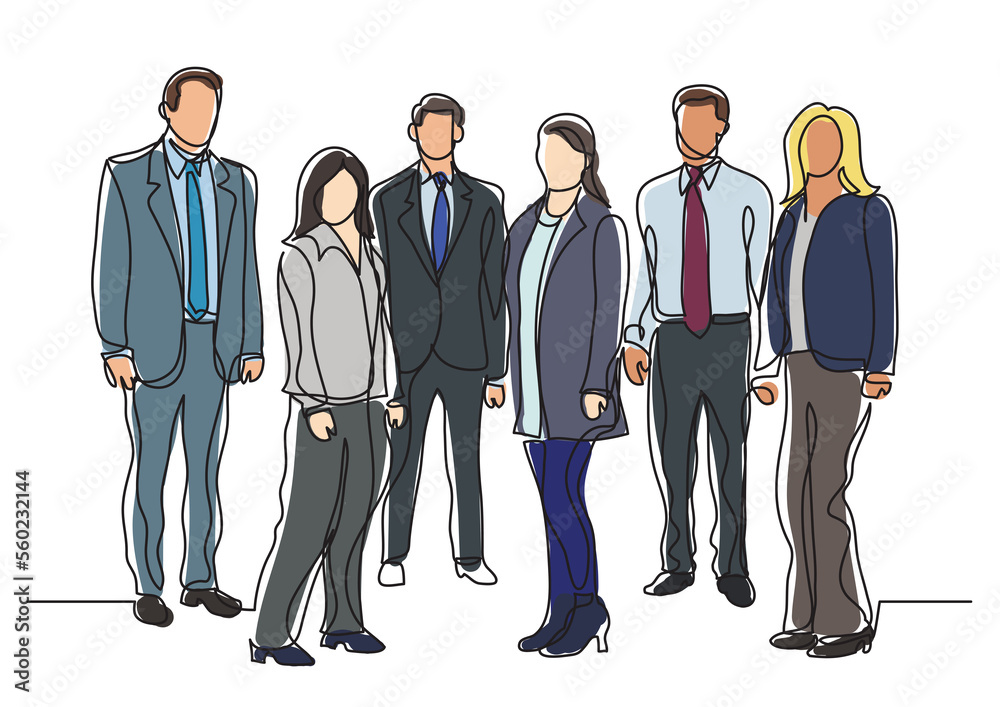 continuous line drawing business team standing together - PNG image ...