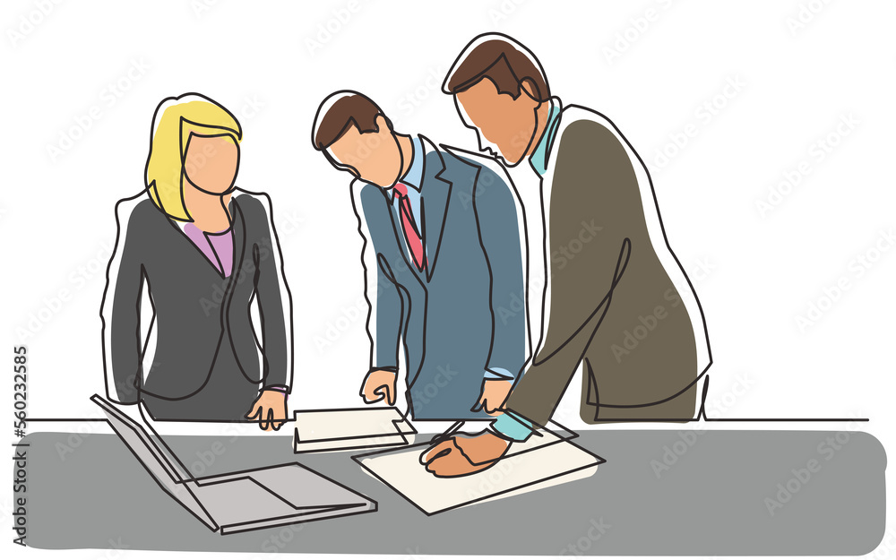 continuous line drawing office workers editing documents - PNG image ...