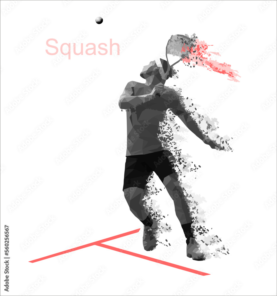 Squash player plays volley shot on t zone - effect of triangle low poly ...