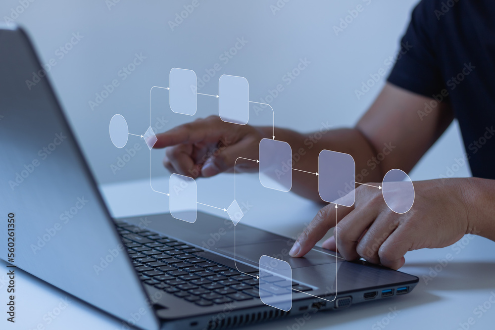 Business process management and automation concept. Businessman using a ...