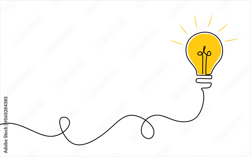 One line light bulb isolated on white background. Creative idea with ...