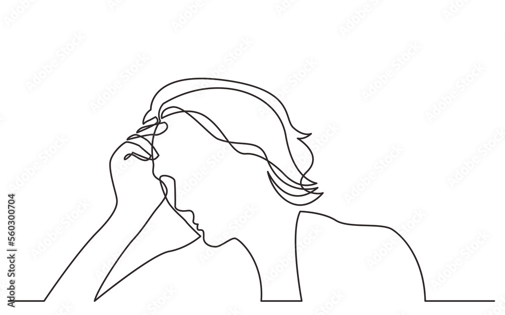 continuous line drawing woman in depression - PNG image with ...