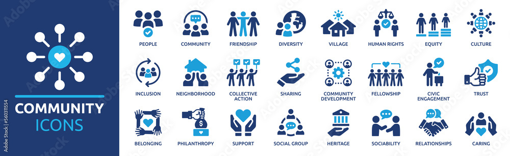 Community icon set. Containing people, friendship, social, diversity ...