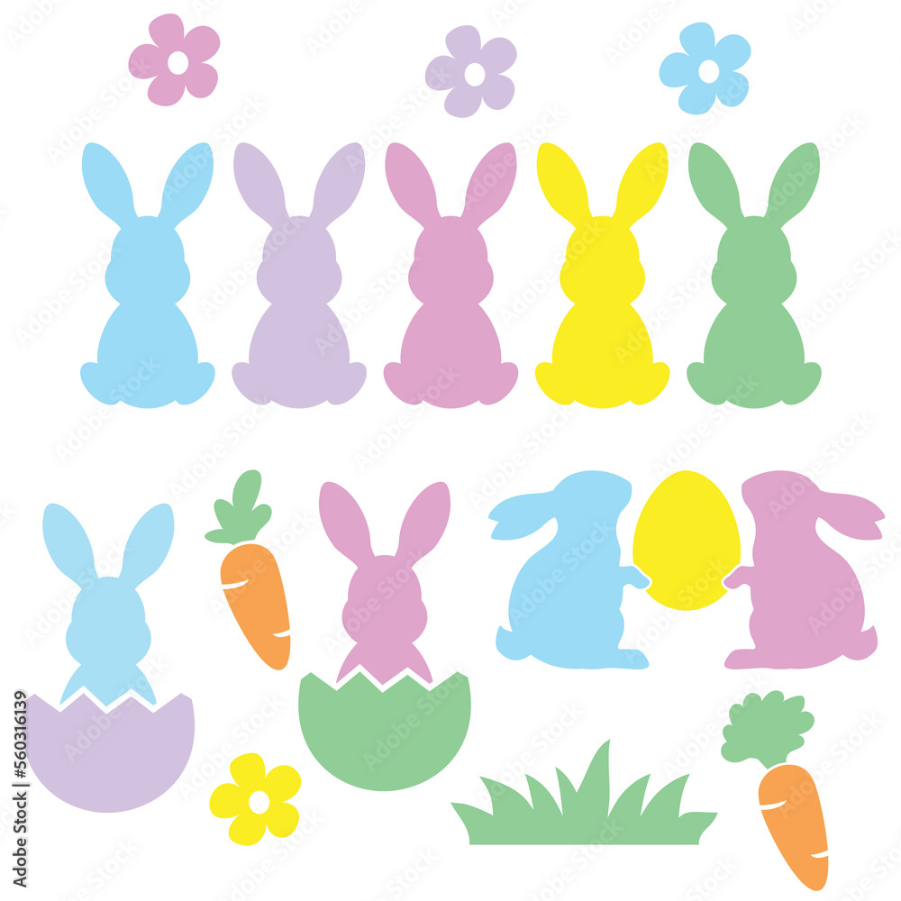 Cute Easter bunny silhouette vector cartoon illustration Stock Vector ...