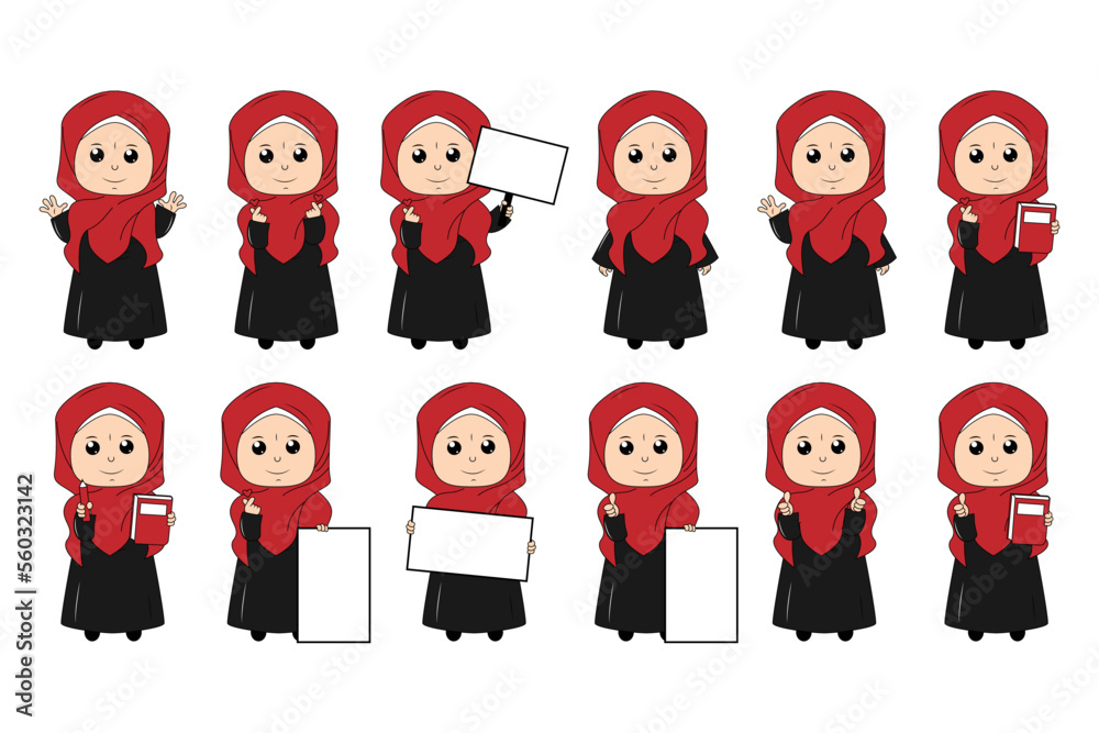 cute girl cartoon with hijab graphic Stock Vector | Adobe Stock