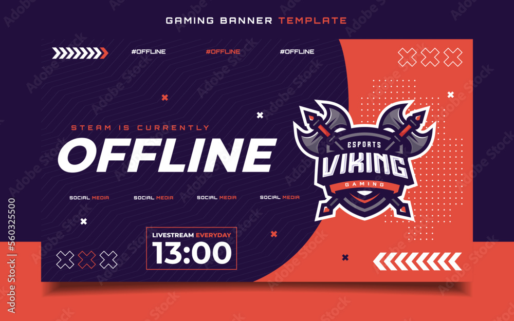 Stream Offline Gaming Banner Template with Logo for Social Media Flyer ...