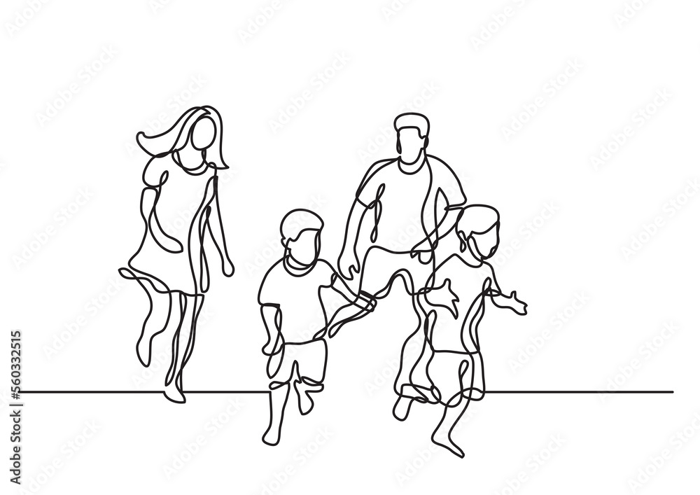 continuous line drawing happy family having fun together - PNG image ...