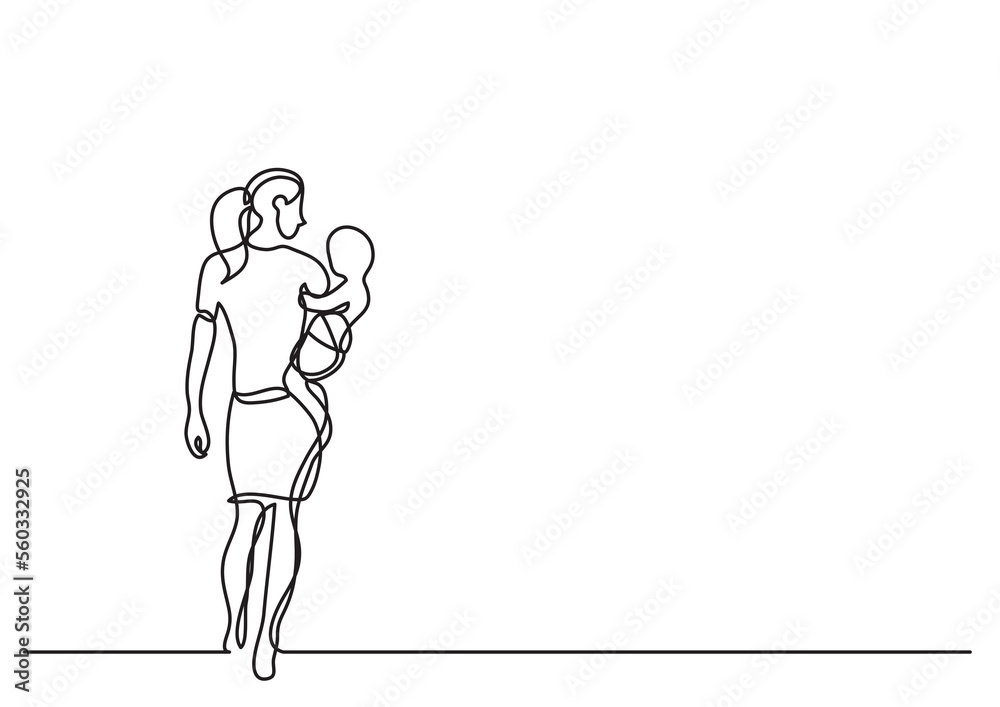 single line drawing mother carrying her baby - PNG image with ...