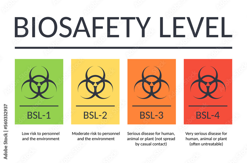 Stock-Vektorgrafik „Vector banner biosafety levels. Signs BSL-1 BSL-2 BSL-3 BSL-4. Laboratory ...