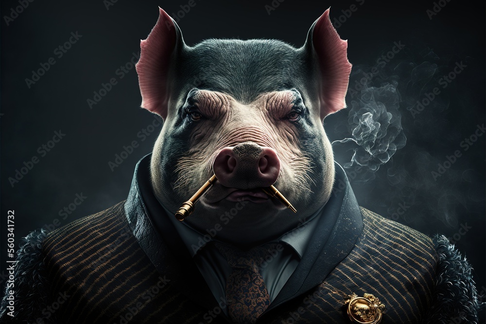Stock-Illustration „Gangster pig in a black three-piece suit and ...