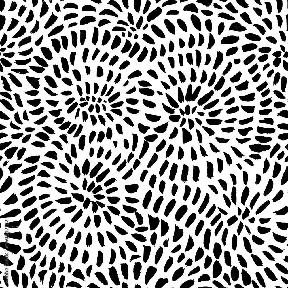Dotted lines in swirl shape seamless pattern. Black and white vector ...