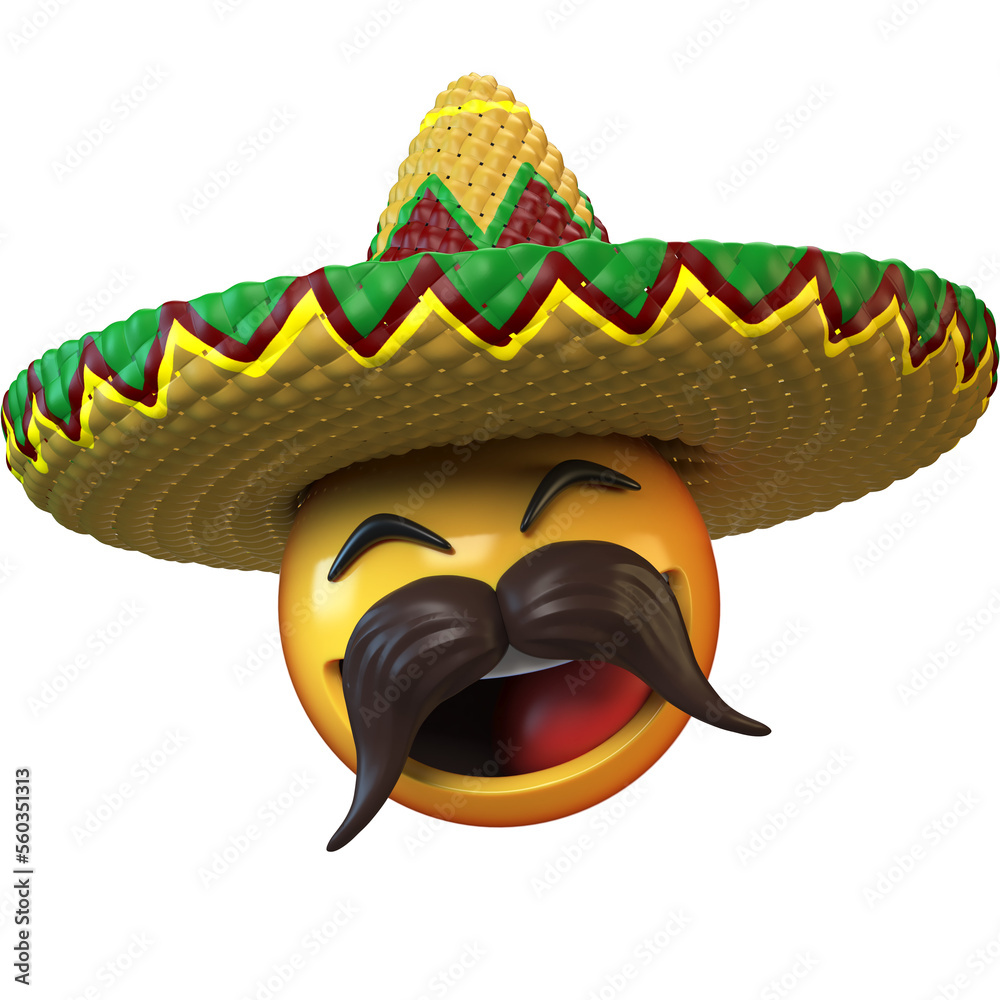 Mexican emoji isolated on white background, emoticon with sombrero and ...