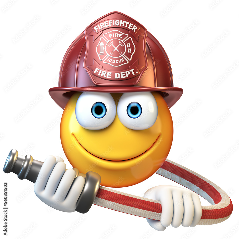 Fireman emoji isolated on white background, firefighter emoticon 3d ...