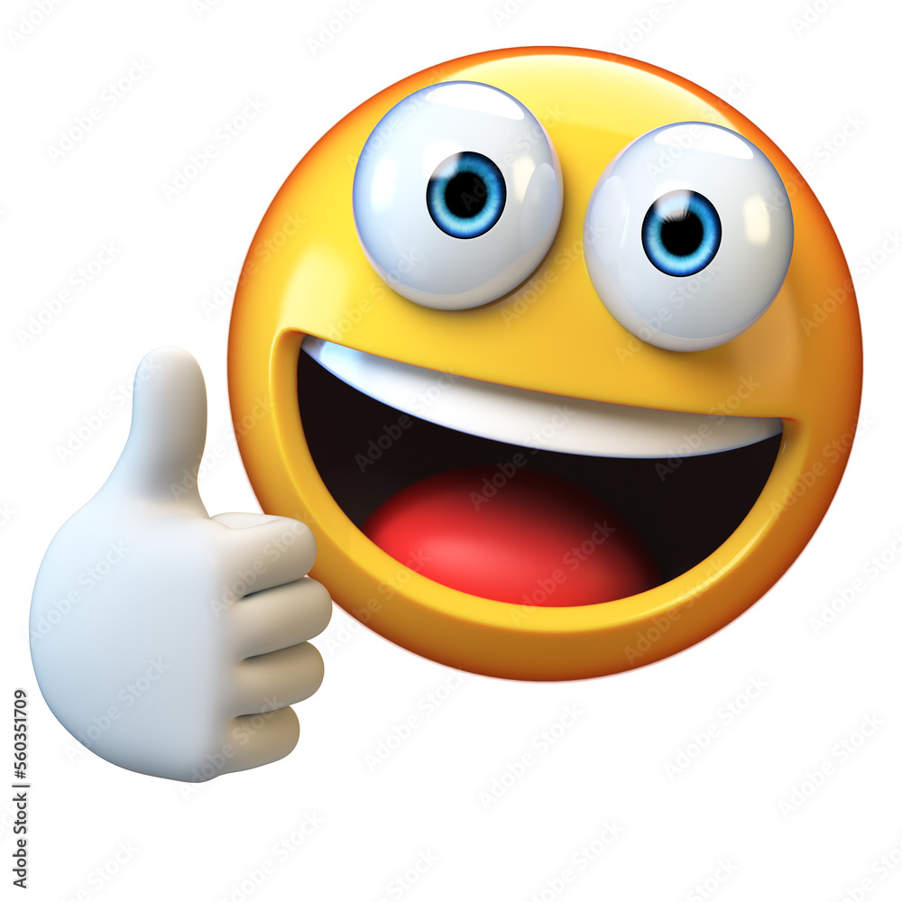 Thumb up emoji isolated on white background, emoticon giving likes 3d ...