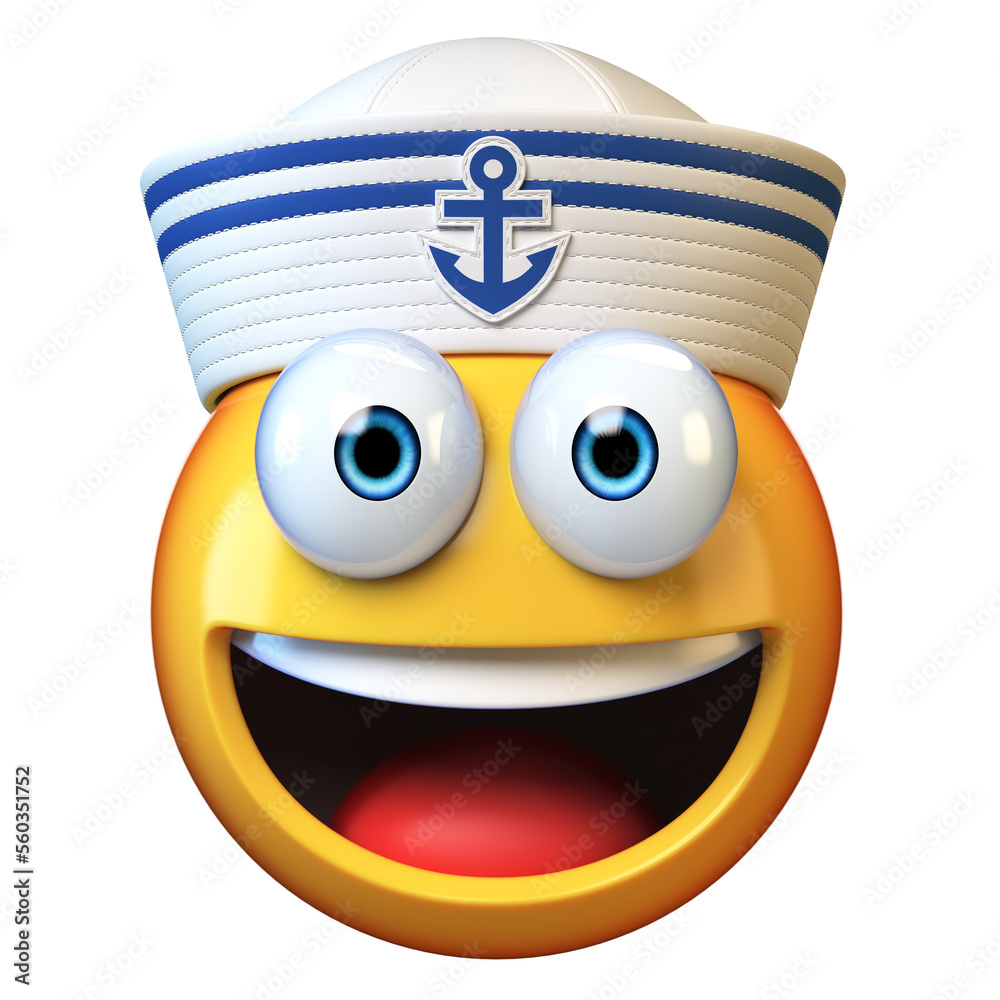 Sailor hat emoji isolated on white background, marine emoticon wearing ...