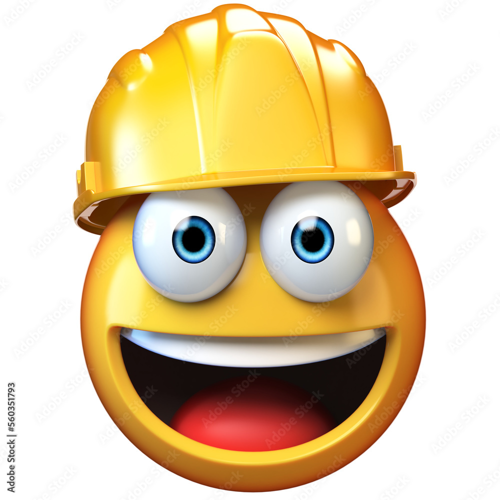 Emoji construction worker isolated on white background, emoticon ...