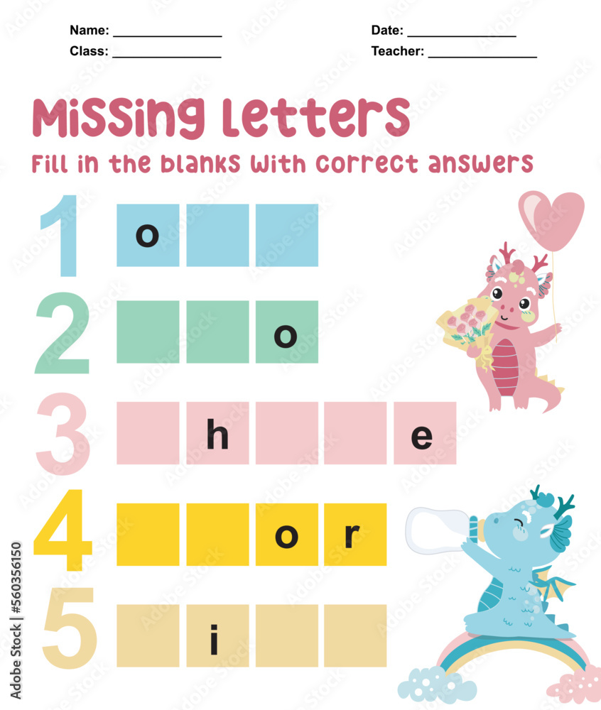 Missing letters worksheet. Complete the letters for number in English ...