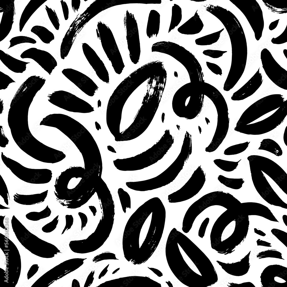 Wavy brush strokes with short lines seamless pattern. Brush drawn ...