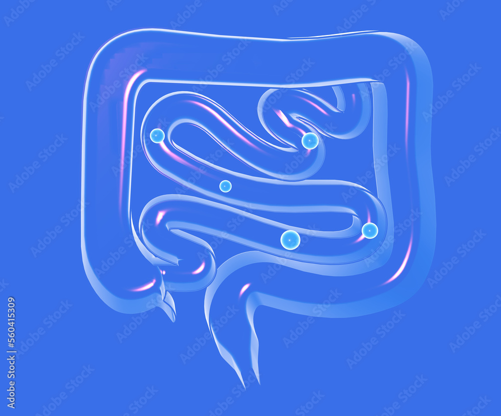 3d crystal illustration of the digestive system, with gases in the ...
