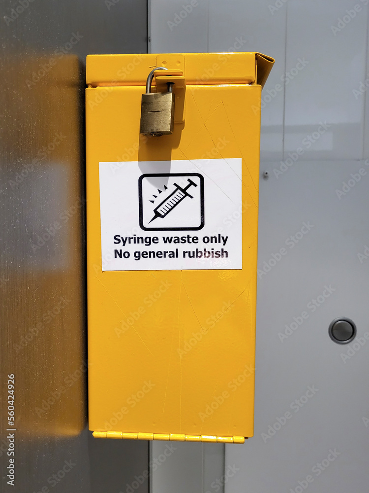 Needle drop box situated in a ladies public toilet - for the safe ...