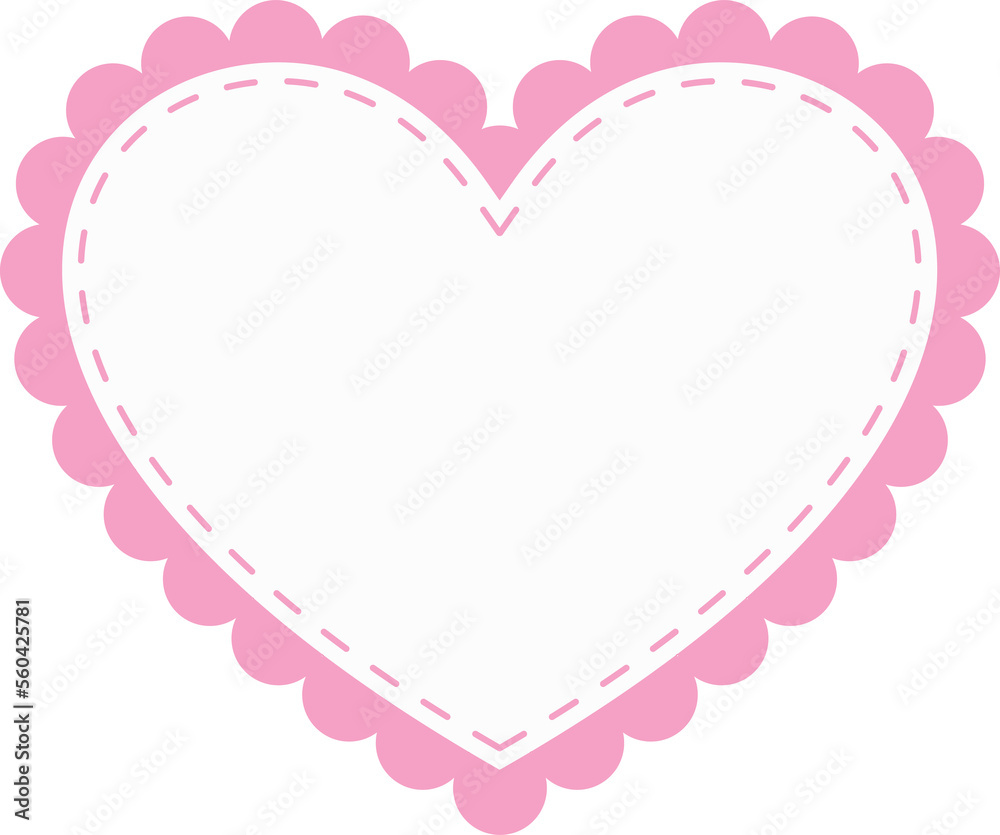 pink scallop and dash line heart frame border, with white blank ...