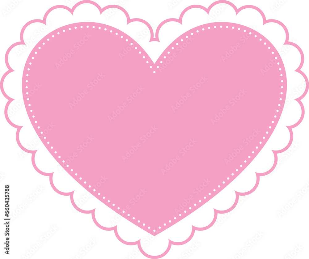pink and white scallop heart frame border, blank sticker, clip art, PNG ...