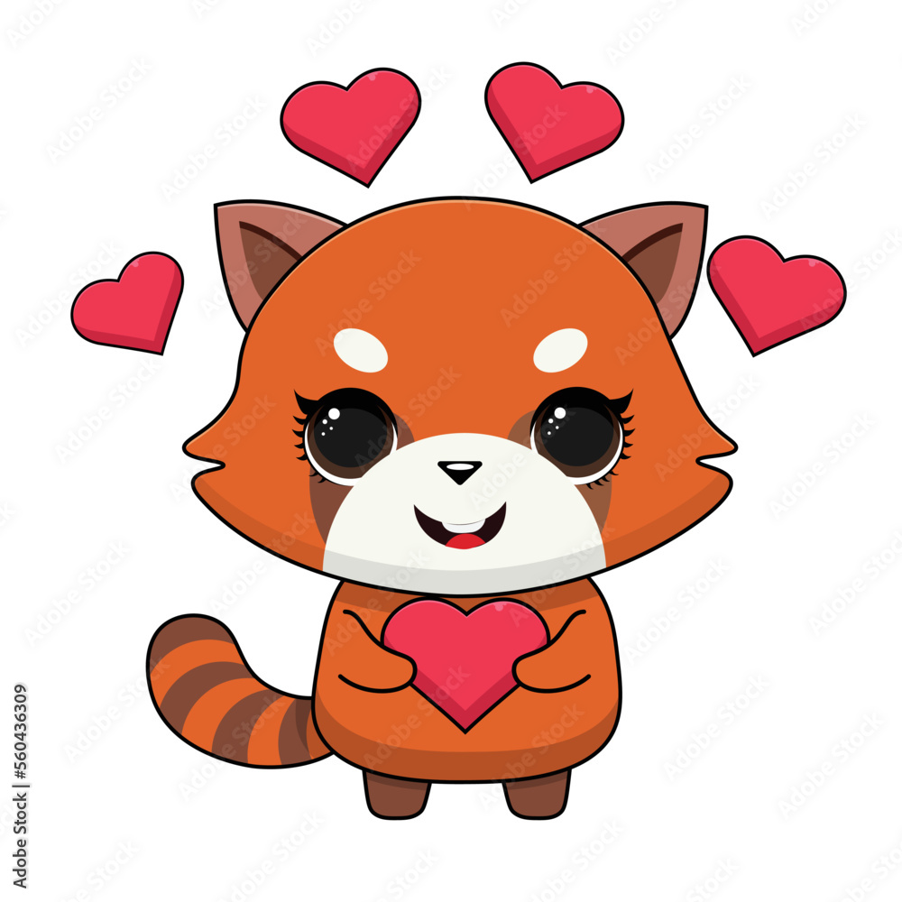 Cute Red Panda Holding Love Heart Cartoon Vector Icon Illustration ...