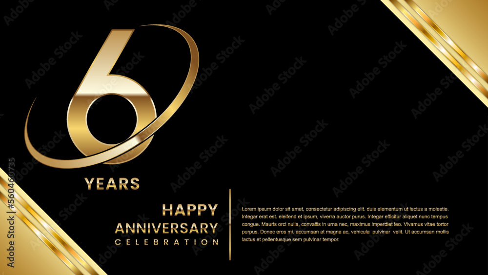 6th Anniversary Celebration. Template design with gold color for ...