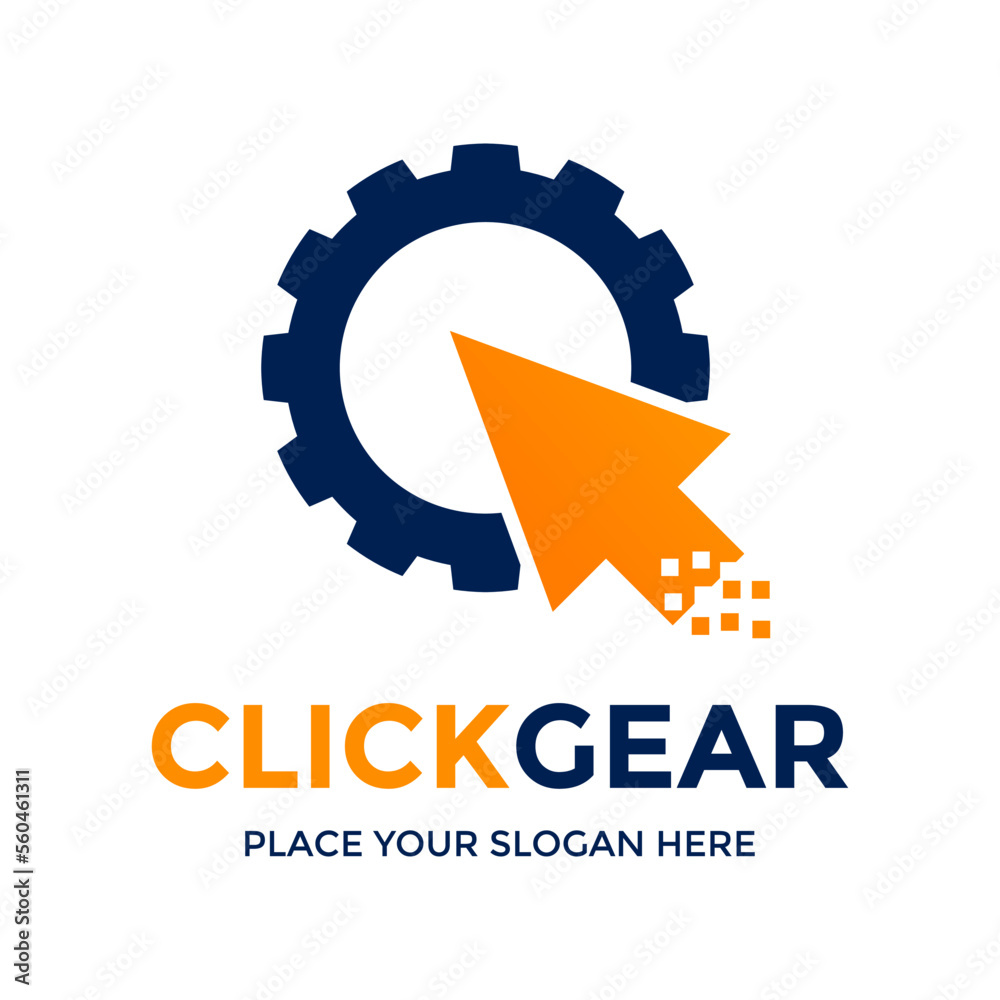Click gear vector logo template. This design use mouse cursor and gear ...