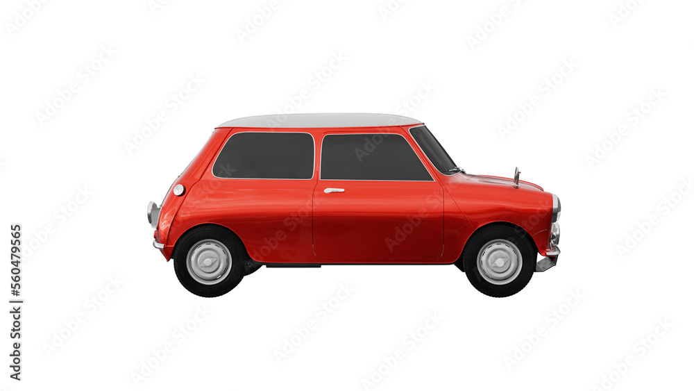 vintage red austin mini cooper s isolated on white, 3d render of old ...