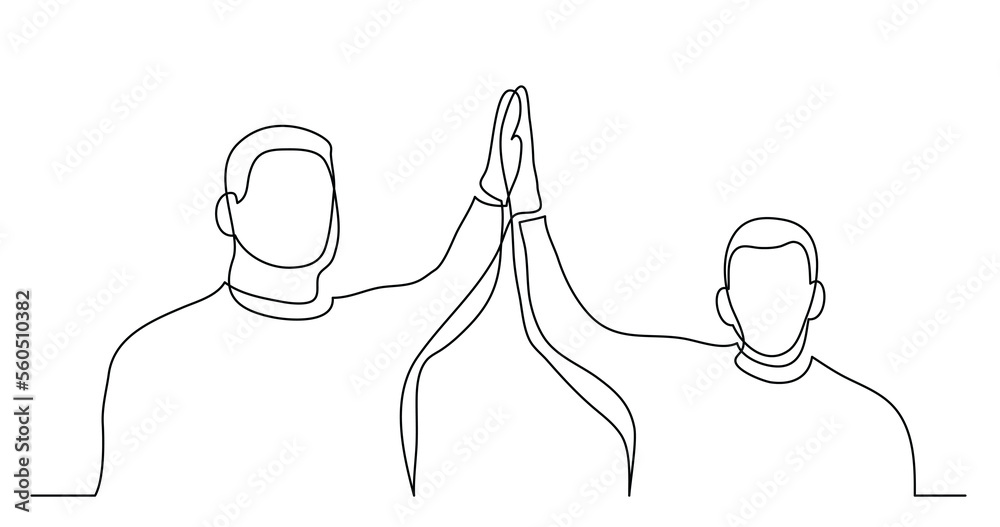 continuous line drawing of two men giving high five - PNG image with ...