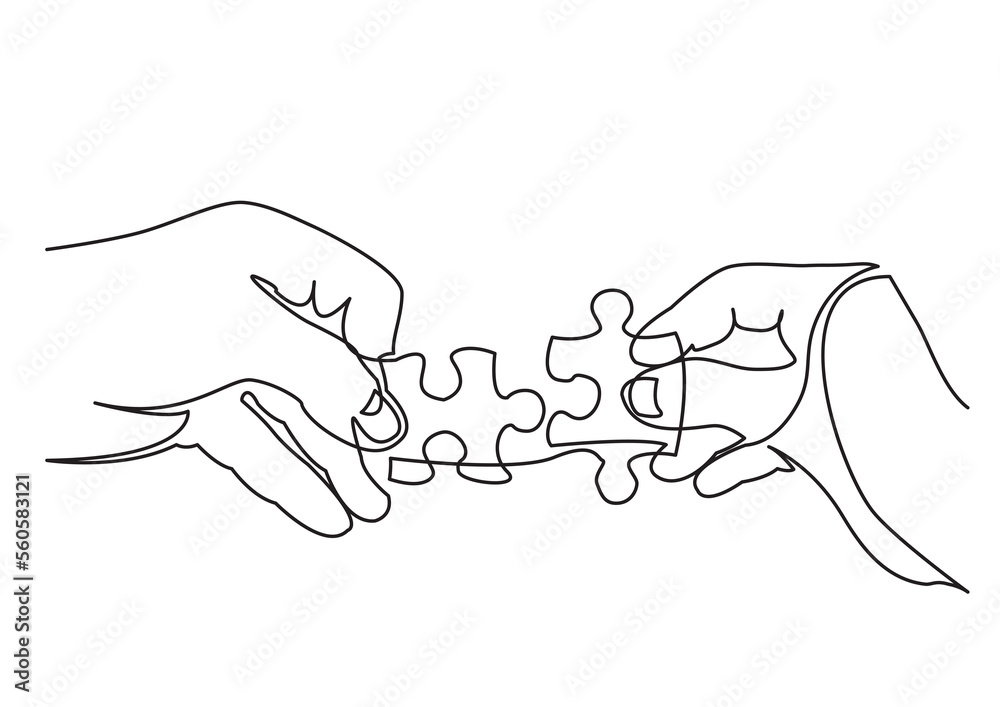continuous line drawing hands solving jigsaw puzzle - PNG image with ...
