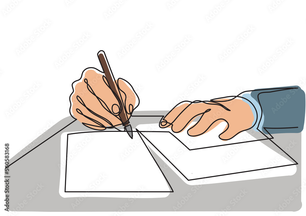 continuous line drawing hands writing letter in color - PNG image with ...