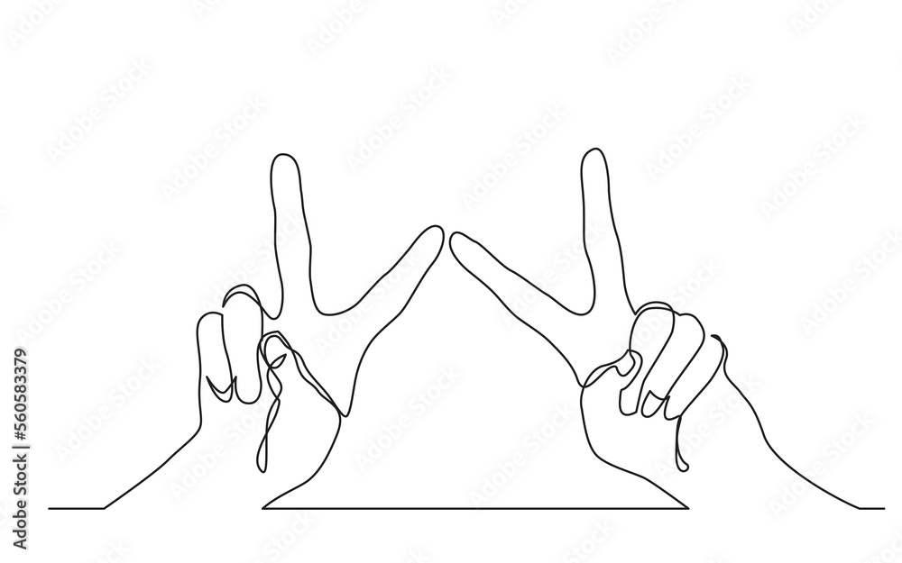 continuous line drawing two hands showing victory sign - PNG image with ...