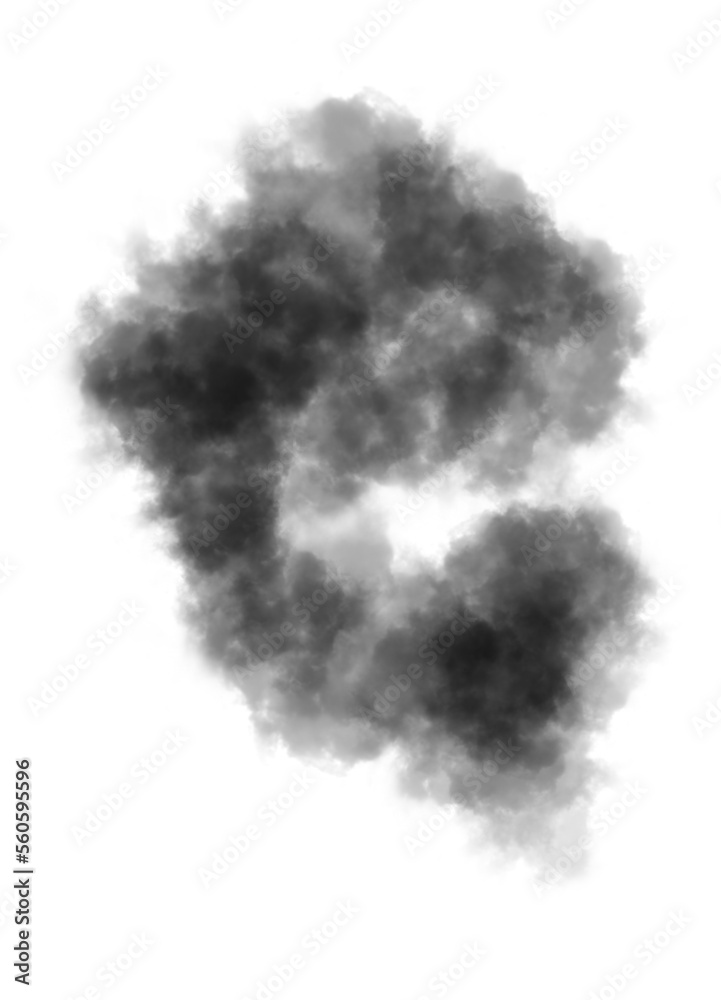 Abstract black puffs of smoke swirl overlay on transparent background ...
